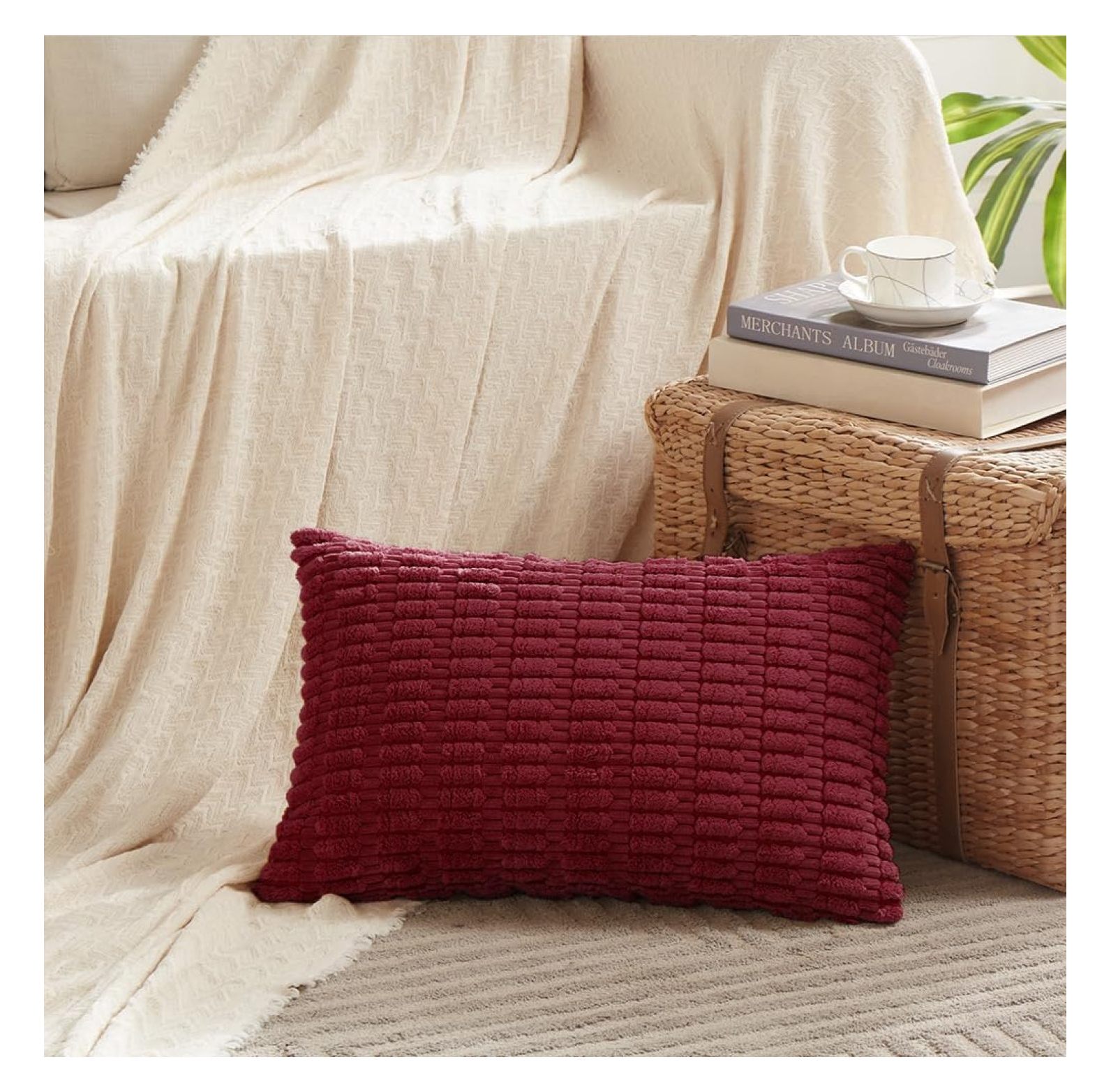 Christmas Wine Red Decorative Throw Pillow Covers 14x24 Inch for Living ...