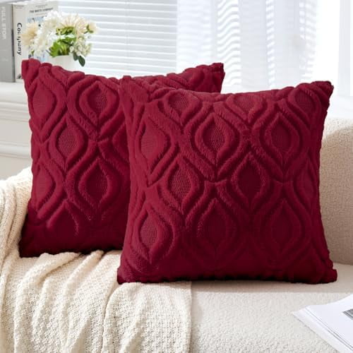 Christmas Wine Red Throw Pillow Covers 16x16 Inch, Soft Winter Plush ...