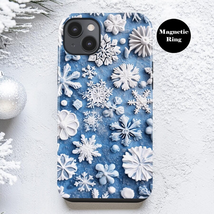 Christmas Winter 3D Look White Snowflake Mag-Compatible Phone Case with ...