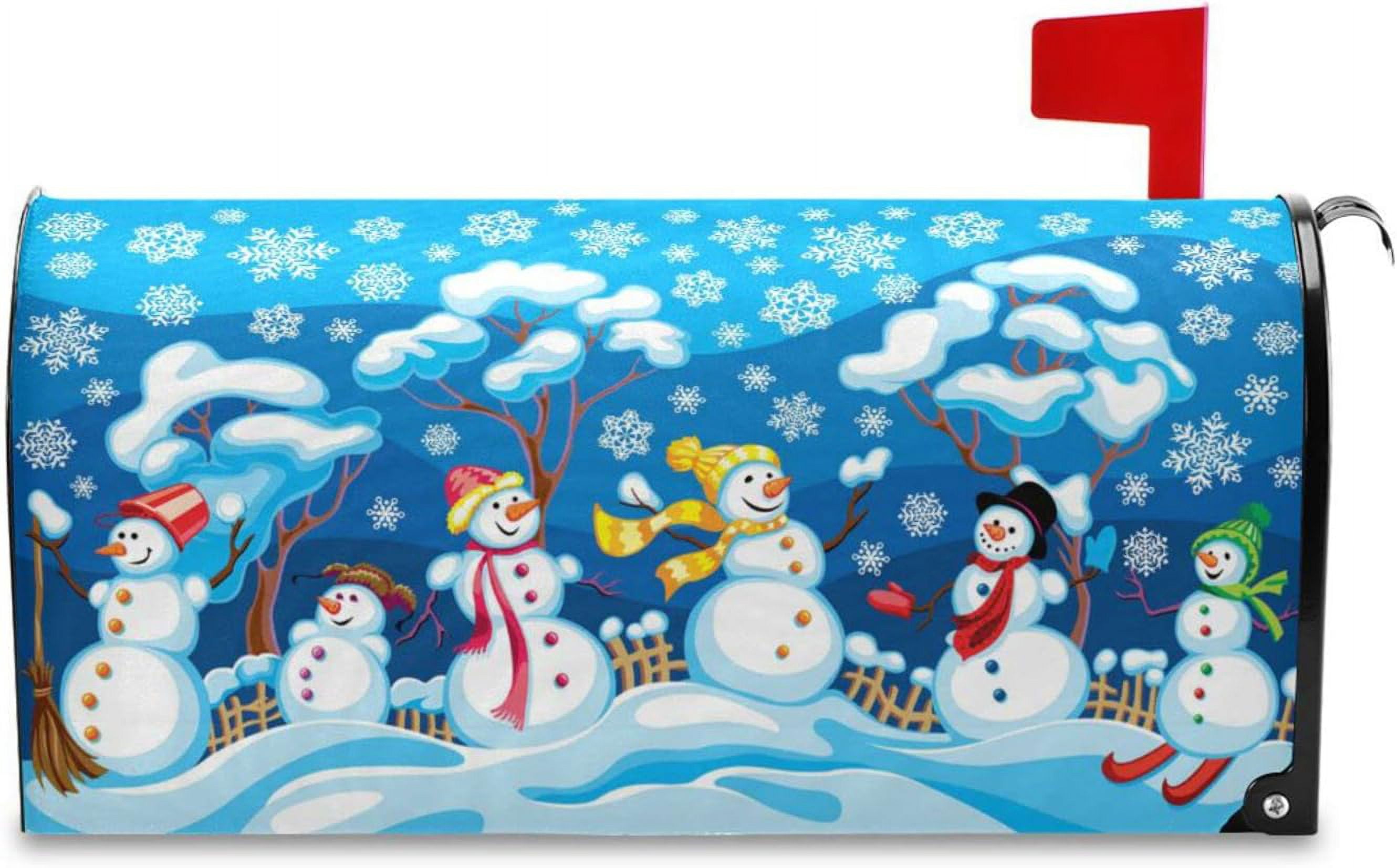 Christmas Winter Blue Snowman Snowflakes Magnetic Mailbox Cover ...