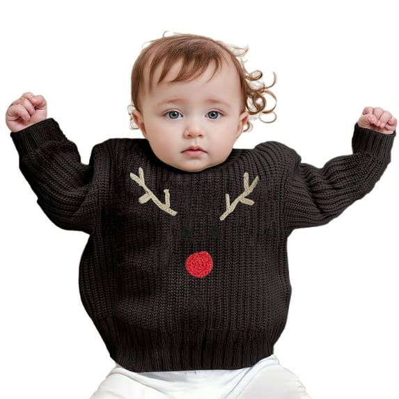 Christmas Winter Boys Sweater Embroidered Reindeer Design Top Seasonal ...