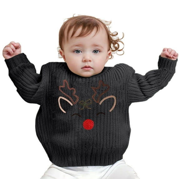 Christmas Winter Boys Sweater Embroidered Reindeer Design Top Seasonal ...