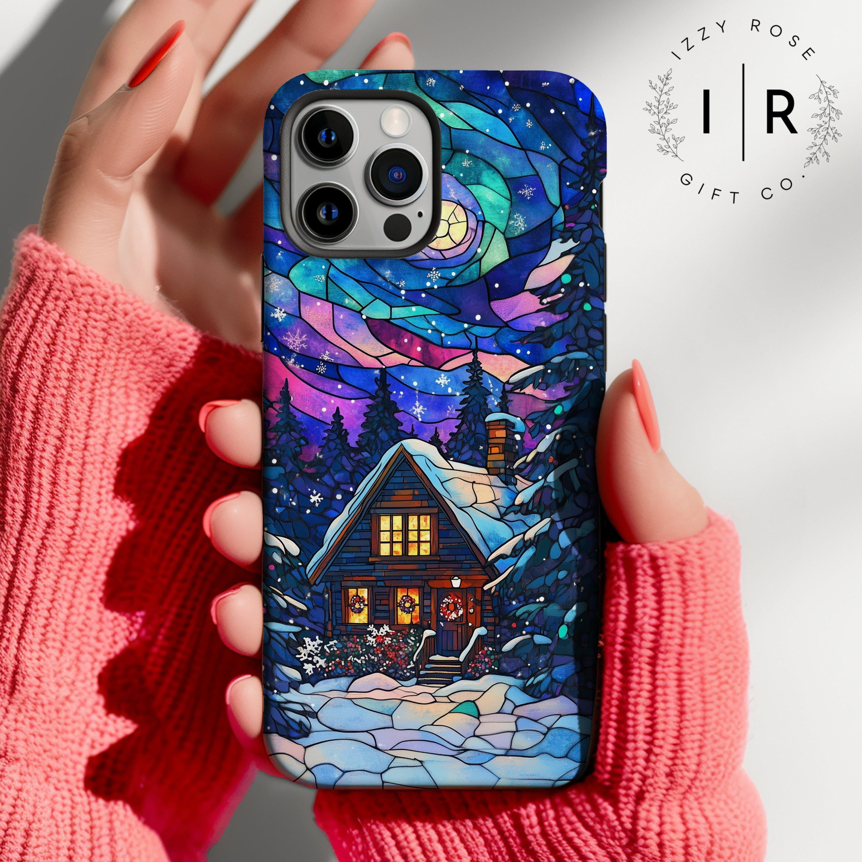 Christmas Winter Cabin Mosaic Glass Snowy Holiday Phone Case for iPhone ...