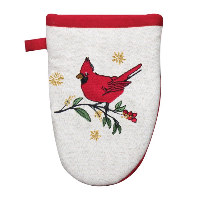 Christmas Winter Cardinal Embroidered Kitchen Oven Grabber Mitt ...