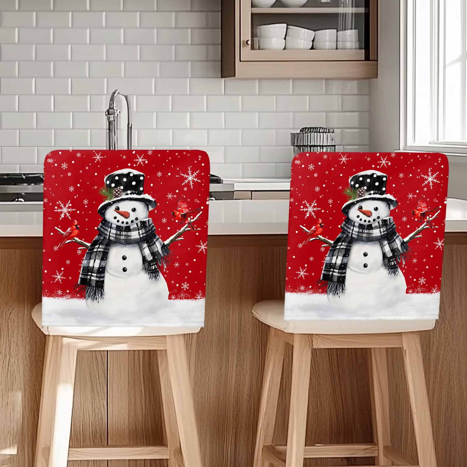Christmas Winter Chair Covers Set of 4 Snowflake Snowman Red Bird Chair ...
