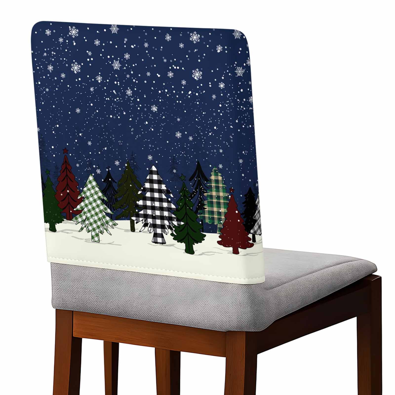 Christmas Winter Chair Covers Set of 6 Buffalo Xmas Tree Chair Back ...