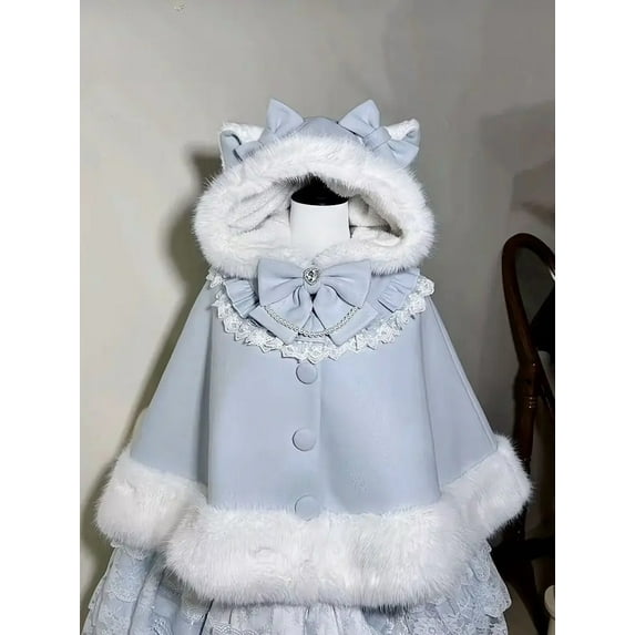 Christmas Winter Cloak Overcoat Women Design Bow Lolita Hooded ...