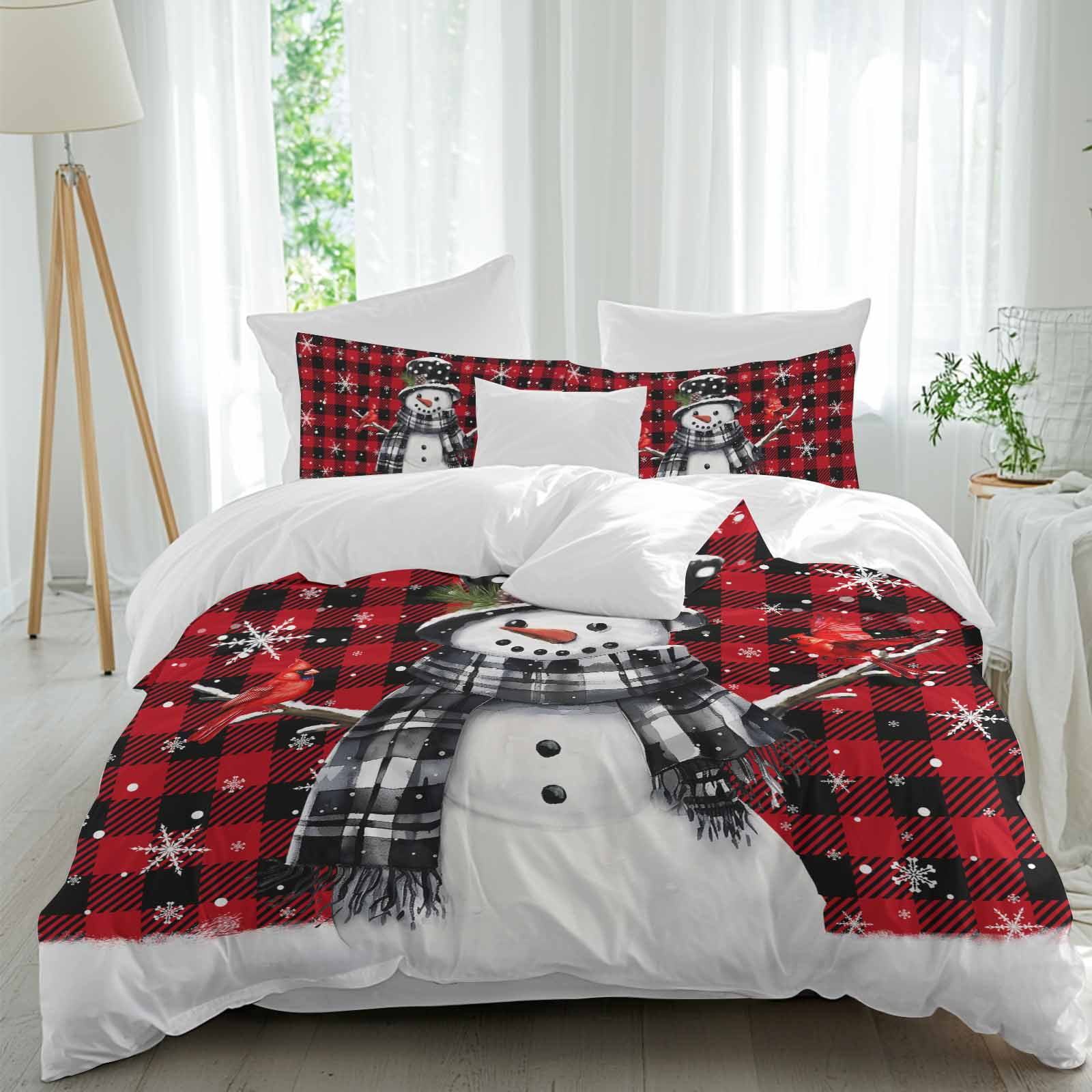 Christmas Winter Comforter Set Queen Size, Snowflake Snowman Cone Red ...