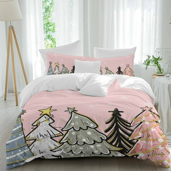 Christmas Winter Comforter Set Twin Size, Snowflakes Pine Tree Simple ...