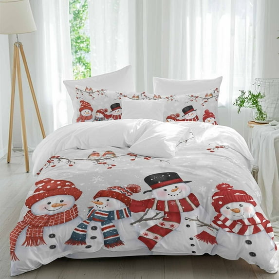 Christmas Winter Comforter Set Twin Size, Snowman Snowflake Gray Soft ...