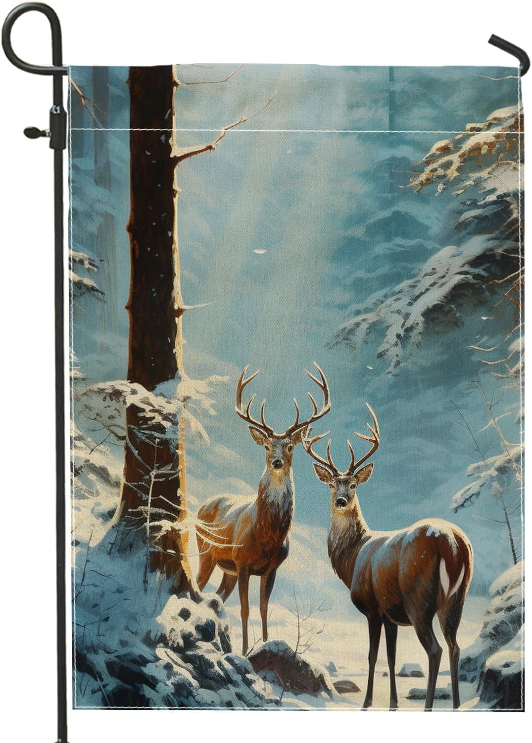 Christmas Winter Deer Garden Flag Snowy Forest Antler Red Birds Winter ...