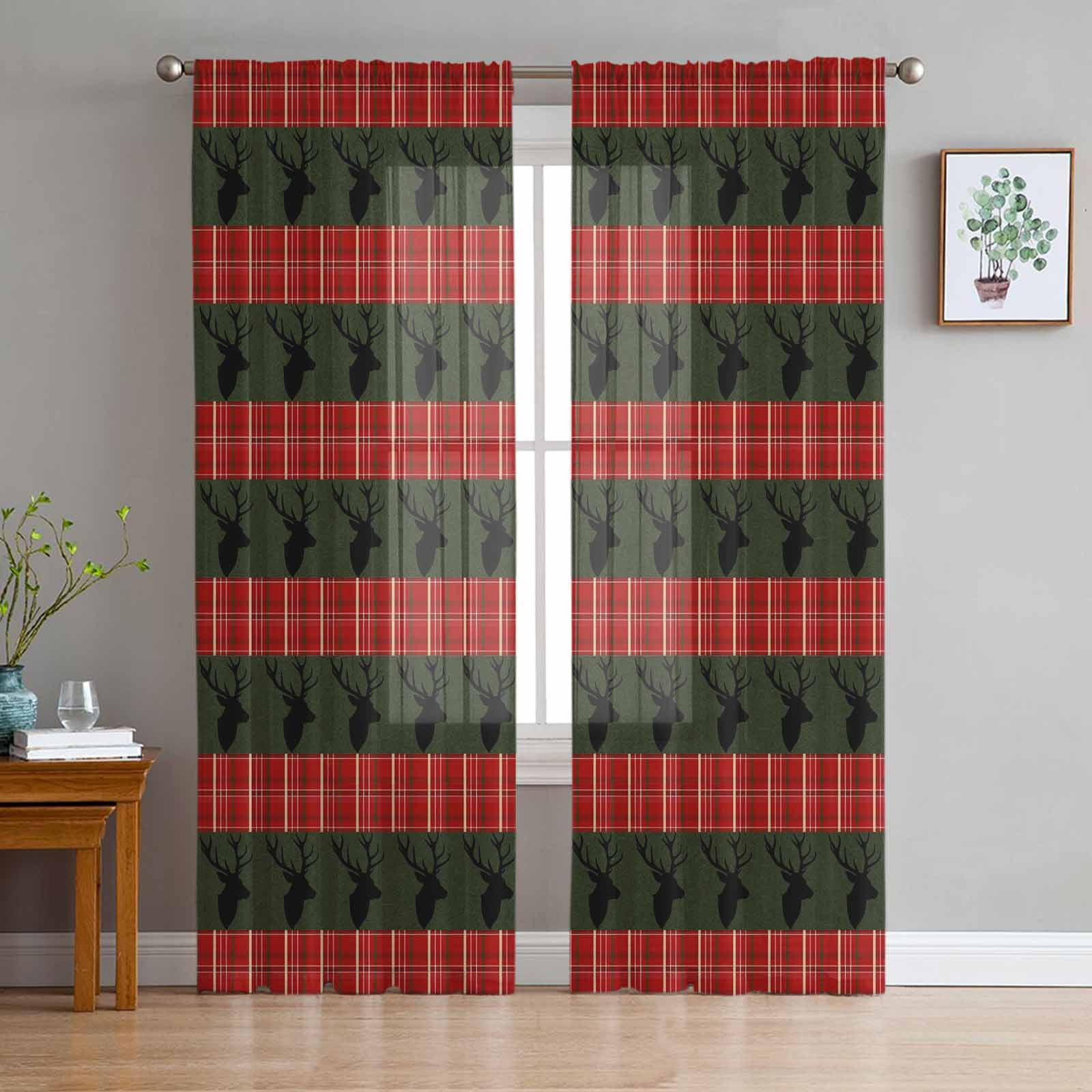 Christmas Winter Deer Sheer Curtains 63 Inch Length 2 Panels Set, Semi ...