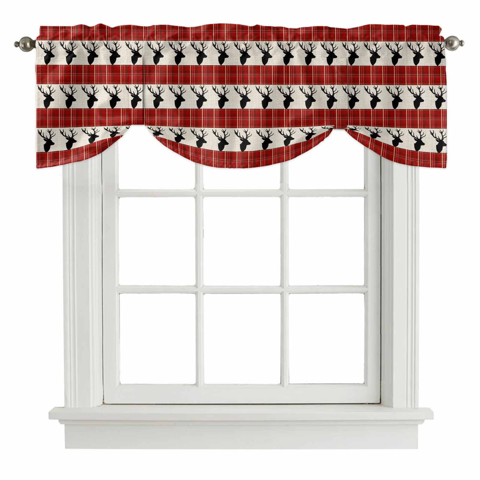 Christmas Winter Deer Tie Up Valance Curtains for Windows, Kitchen ...