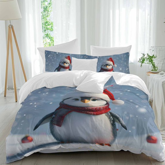 Christmas Winter Duvet Cover Set Twin Size, Snowflake Red Ball Funny ...