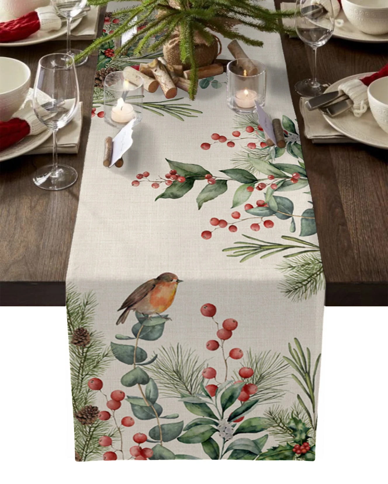 Christmas Winter Eucalyptus Linen Table Runners Wedding Centerpiece for ...