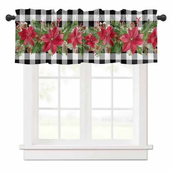 Christmas Winter Floral Valances for Windows Poinsettia Red Flower ...