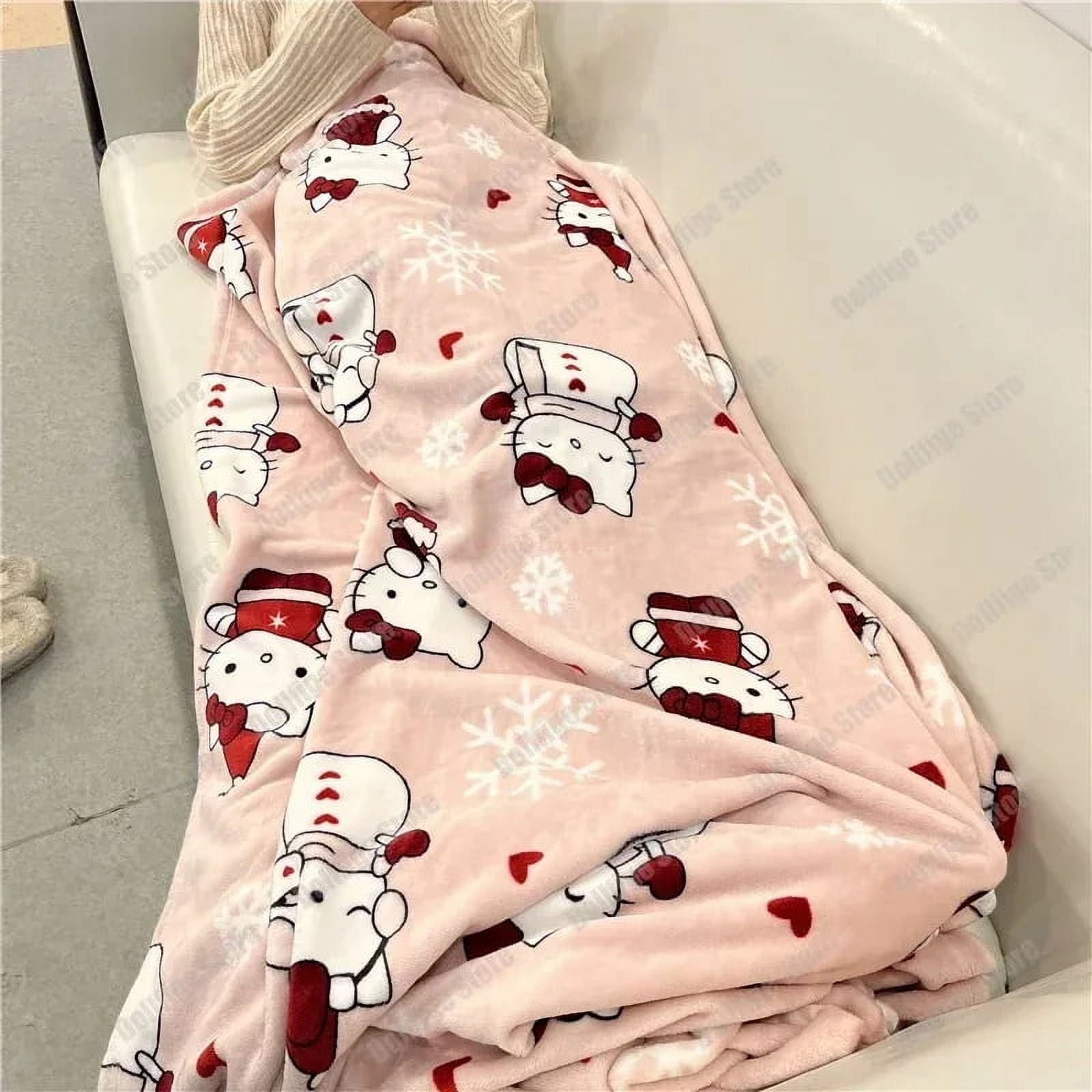 Christmas Winter Hello Kitty Plush Kawaii Large Flannel Blanket Warm ...