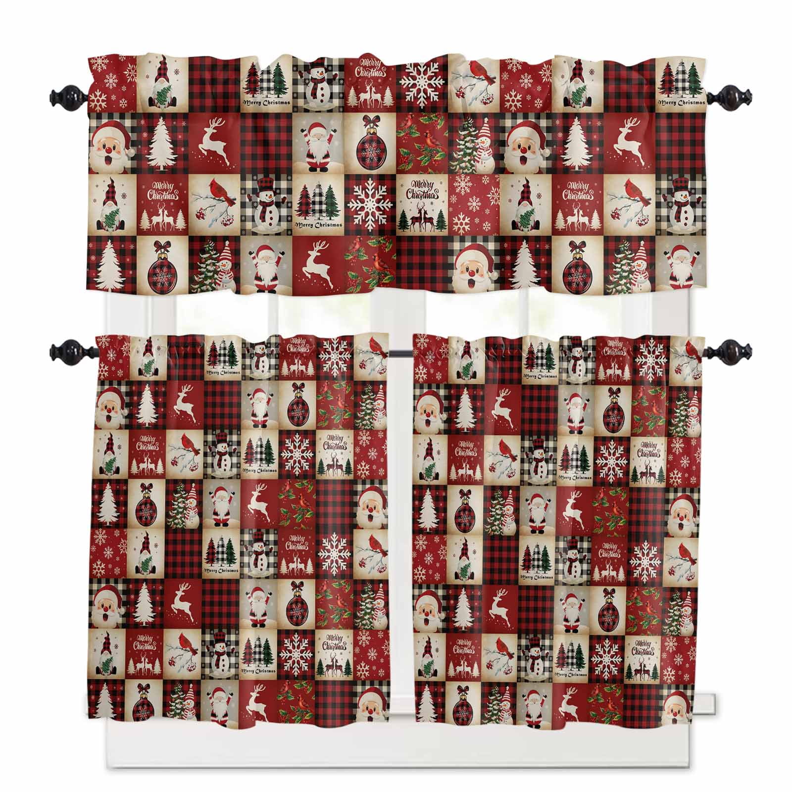 Christmas Winter Kitchen Curtains and Valances Set, Dwarf Snowmen ...