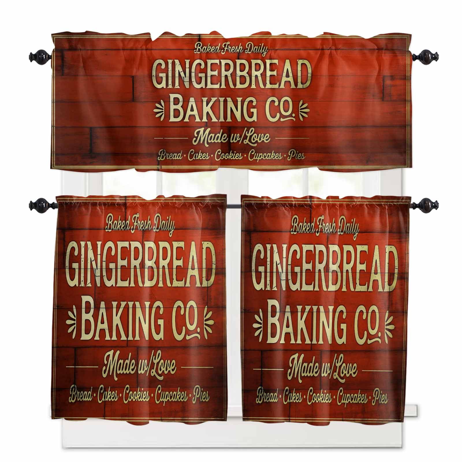 Christmas Winter Kitchen Curtains and Valances Set, Ginger Bread Retro ...