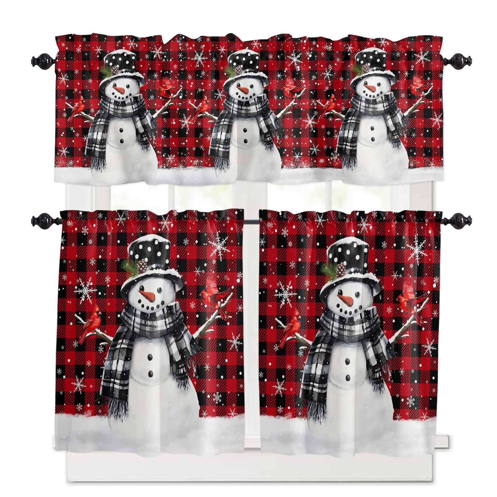 Christmas Winter Kitchen Curtains and Valances Set, Snowflake Snowman ...