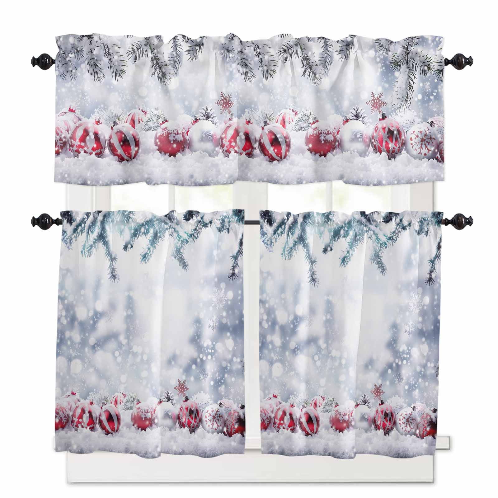 Christmas Winter Kitchen Curtains and Valances Set, Snowflake Xmas ...