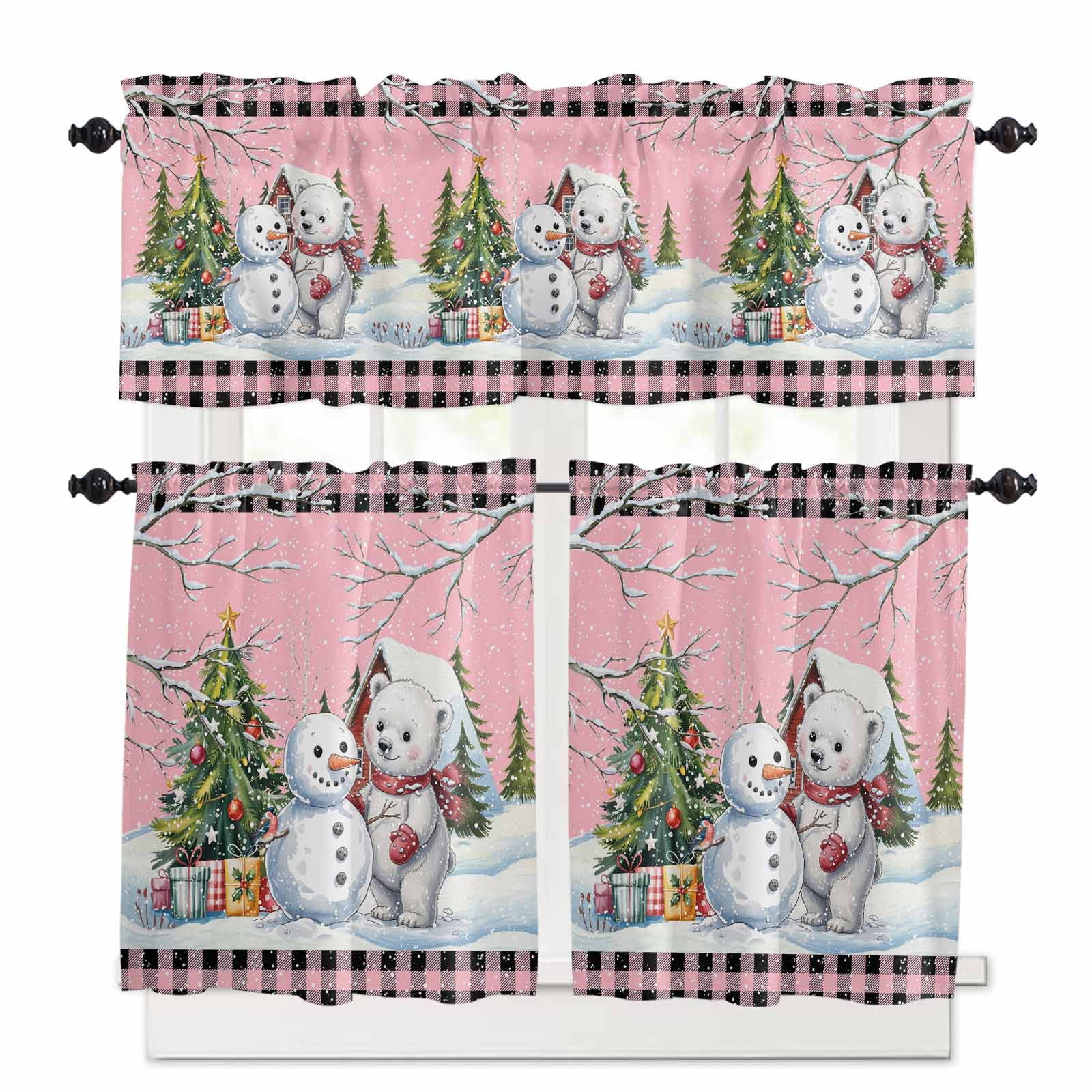 Christmas Winter Kitchen Curtains and Valances Set, Snowman Bear Xmas ...