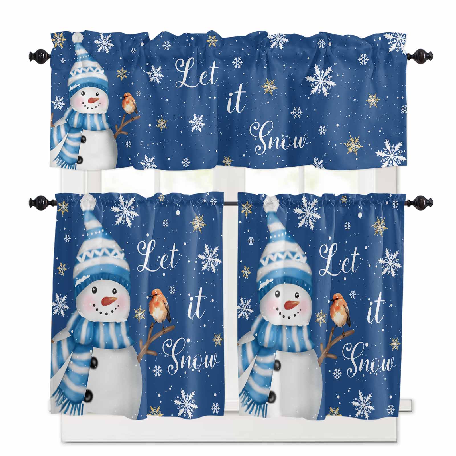 Christmas Winter Kitchen Curtains and Valances Set, Snowman Snowflake ...