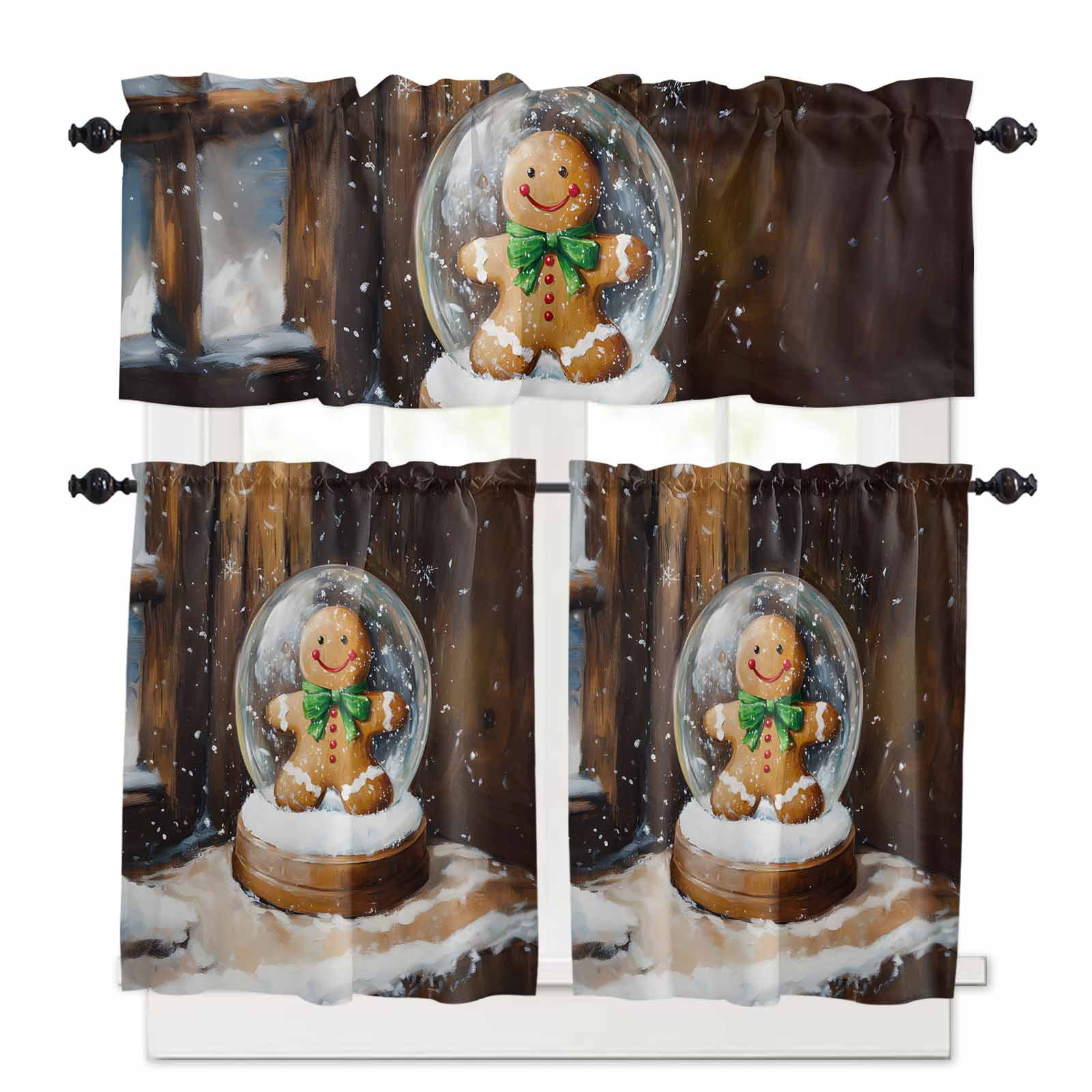 Christmas Winter Kitchen Curtains Valances and Tiers Set of 3 Snowflake ...