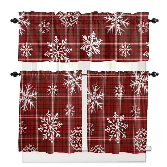 Christmas Winter Kitchen Curtains Valances and Tiers Set of 3 Snowflake ...