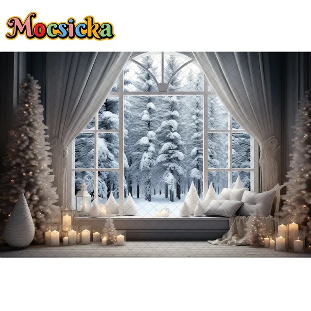 Christmas Winter Photography Background Snow Window Forest Xmas Tree ...