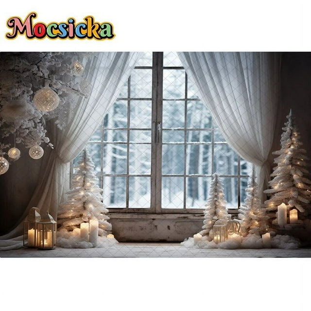 Christmas Winter Photography Background Snow Window Forest Xmas Tree ...