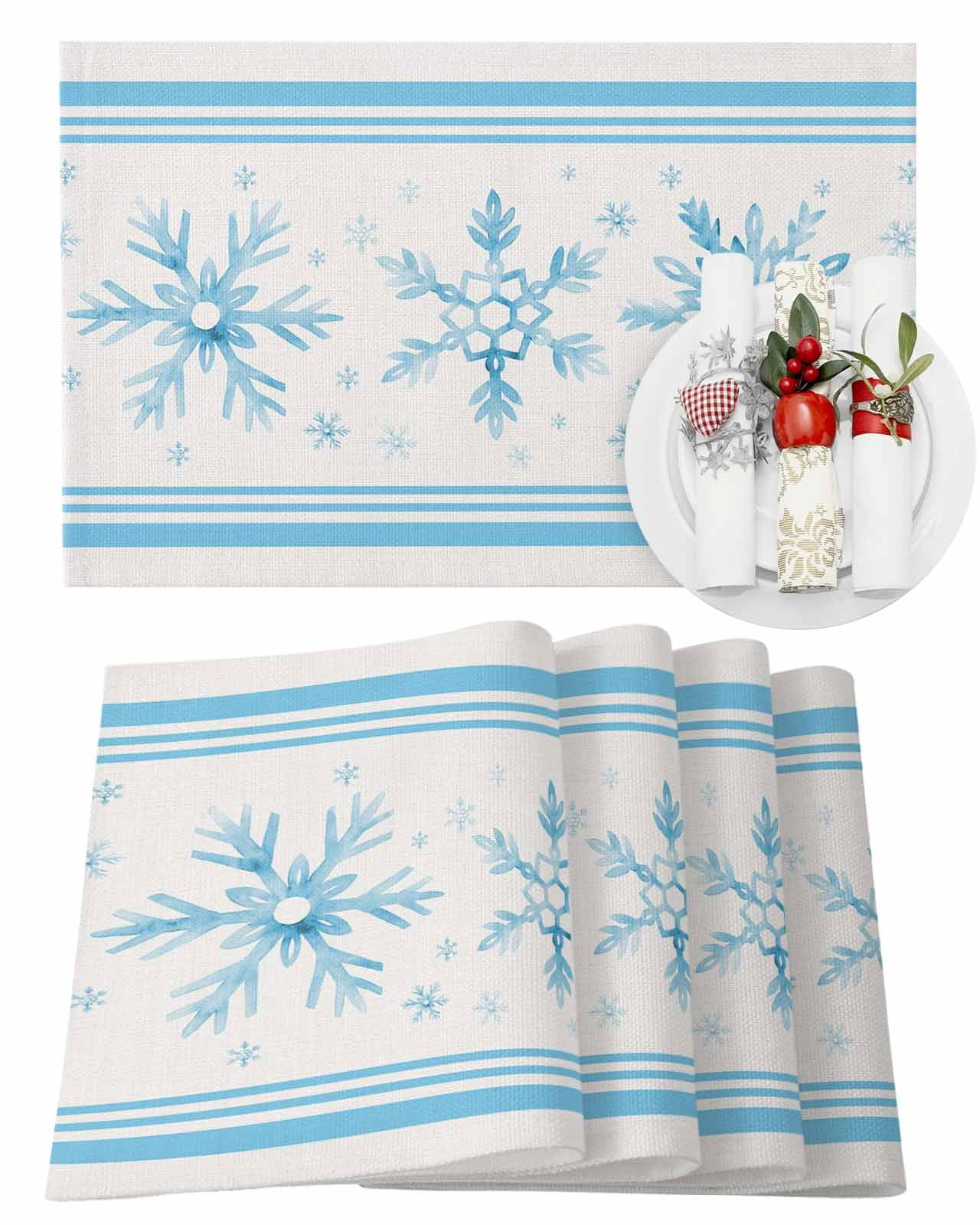 Christmas Winter Placemats Set of 1 Snowflake Blue Stripe Heat ...