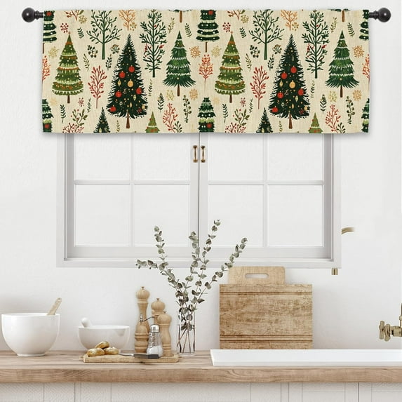 Christmas Winter Snow Kitchen Curtains 27.5W x 39L Inch Holiday Xmas ...