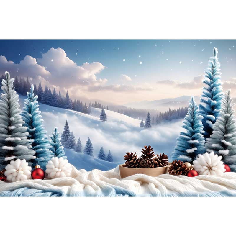 Christmas Winter Snow Landscape Photography Backdrops Forest Clouds Sky ...