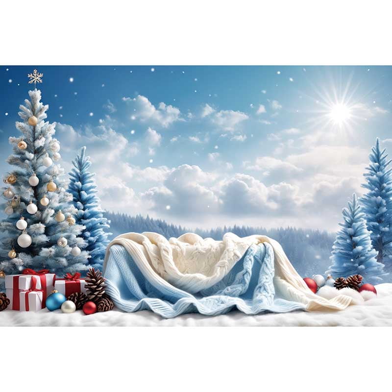 Christmas Winter Snow Landscape Photography Backdrops Forest Clouds Sky ...