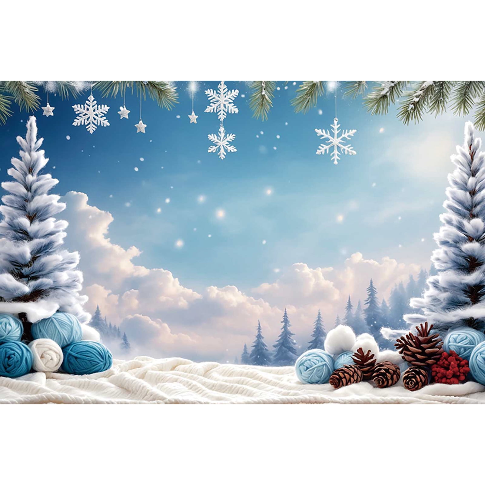 Christmas Winter Snow Landscape Photography Backdrops Forest Clouds Sky ...