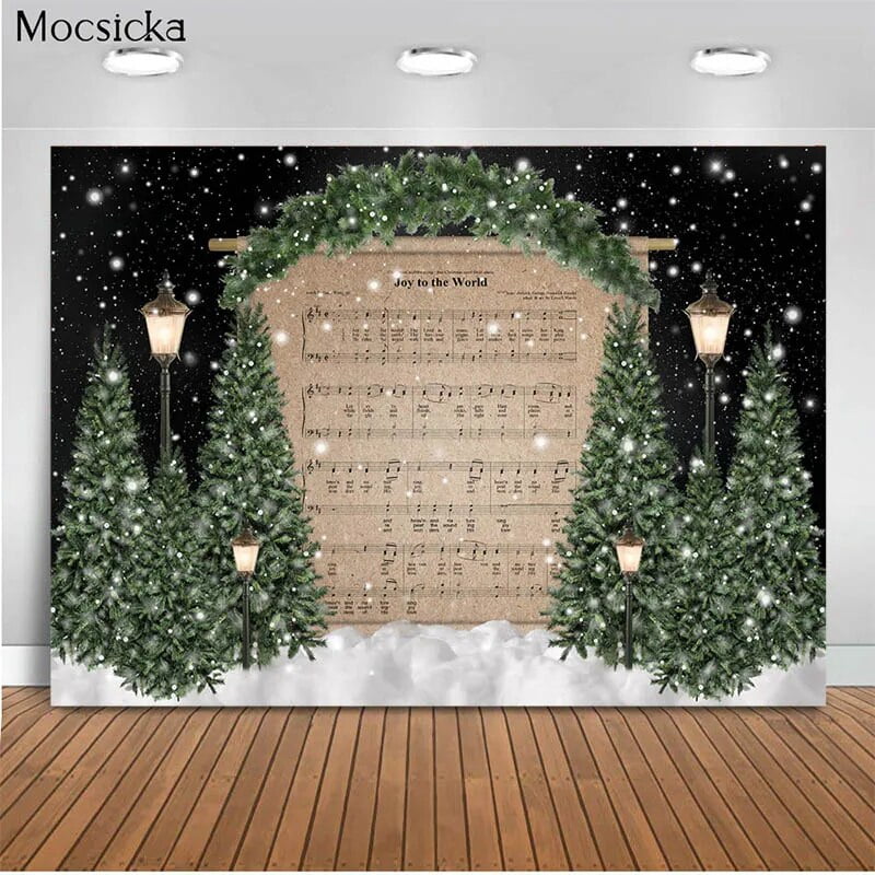 Christmas Winter Snow Night Backdrops For Photography Christmas Tree ...
