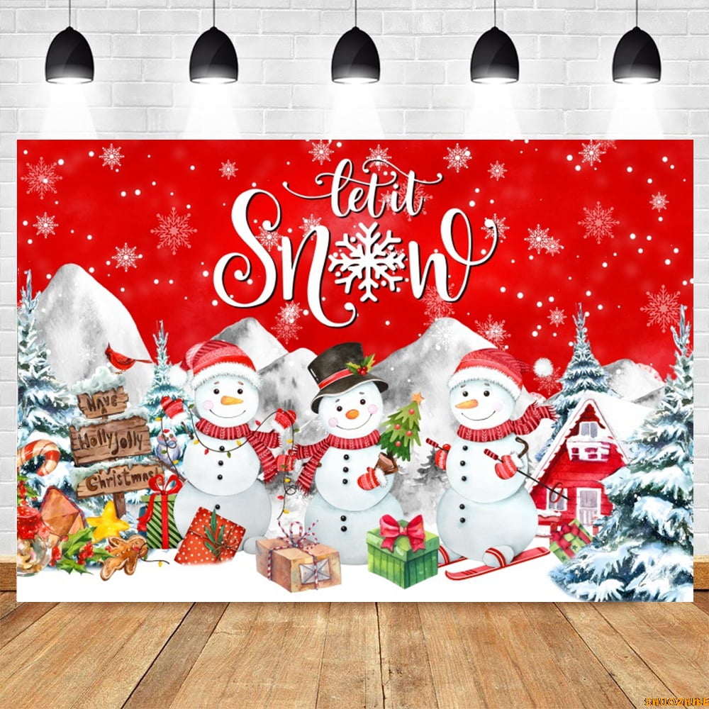 Christmas Winter Snow Sce Backdrop for Photography Snowman Xmas Tree ...