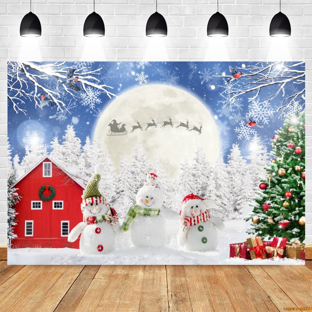 Christmas Winter Snow Sce Backdrop for Photography Snowman Xmas Tree ...