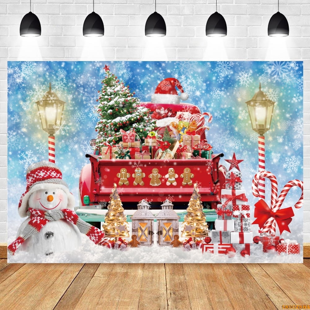 Christmas Winter Snow Sce Backdrop for Photography Snowman Xmas Tree ...
