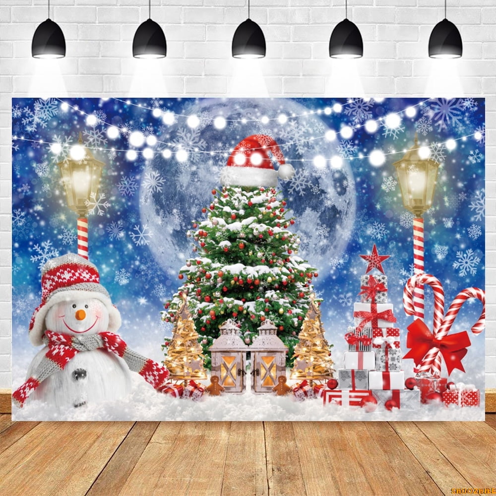 Christmas Winter Snow Sce Backdrop for Photography Snowman Xmas Tree ...