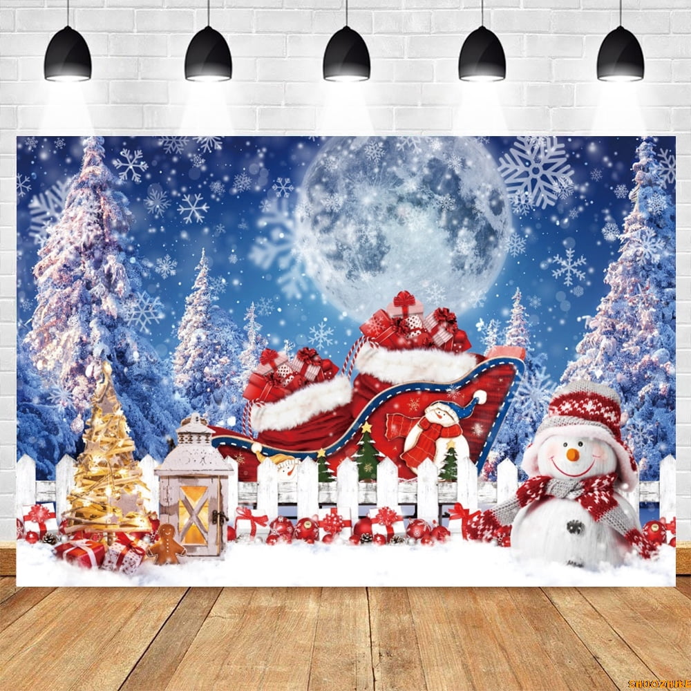 Christmas Winter Snow Sce Backdrop for Photography Snowman Xmas Tree ...