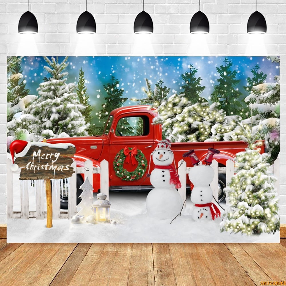 Christmas Winter Snow Sce Backdrop for Photography Snowman Xmas Tree ...