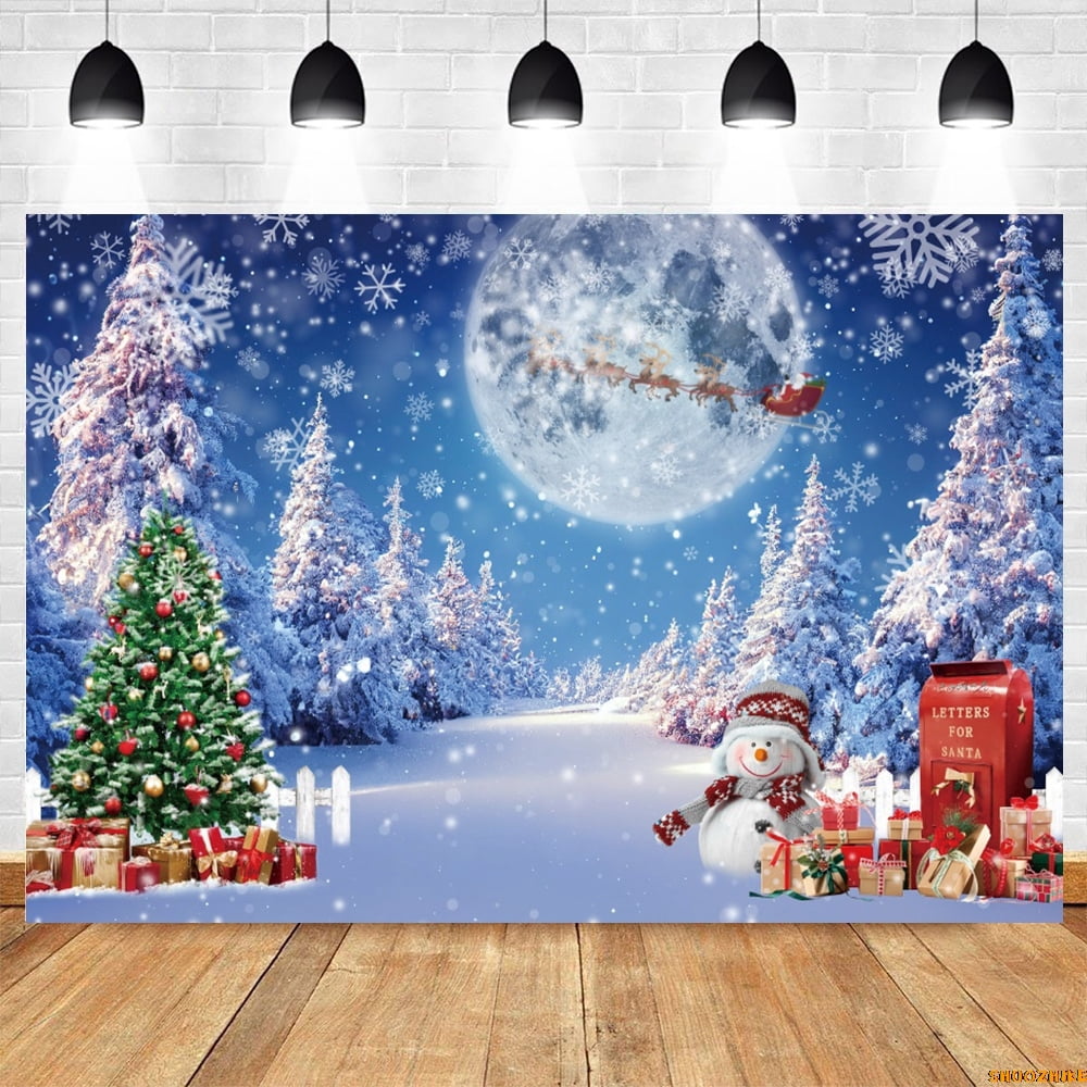 Christmas Winter Snow Sce Backdrop for Photography Snowman Xmas Tree ...