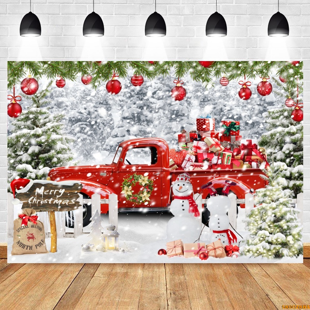 Christmas Winter Snow Sce Backdrop for Photography Snowman Xmas Tree ...