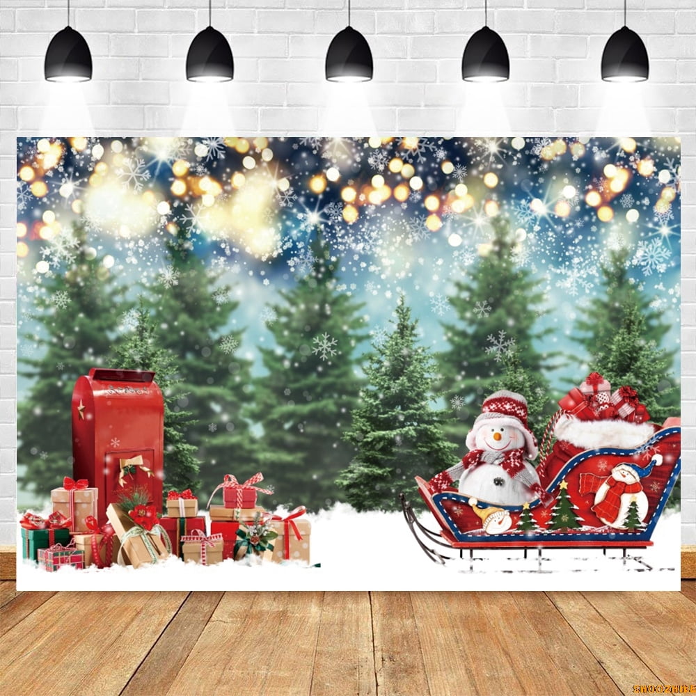 Christmas Winter Snow Sce Backdrop for Photography Snowman Xmas Tree ...
