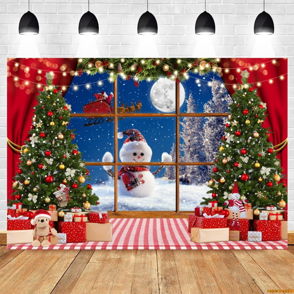 Christmas Winter Snow Sce Backdrop for Photography Snowman Xmas Tree ...