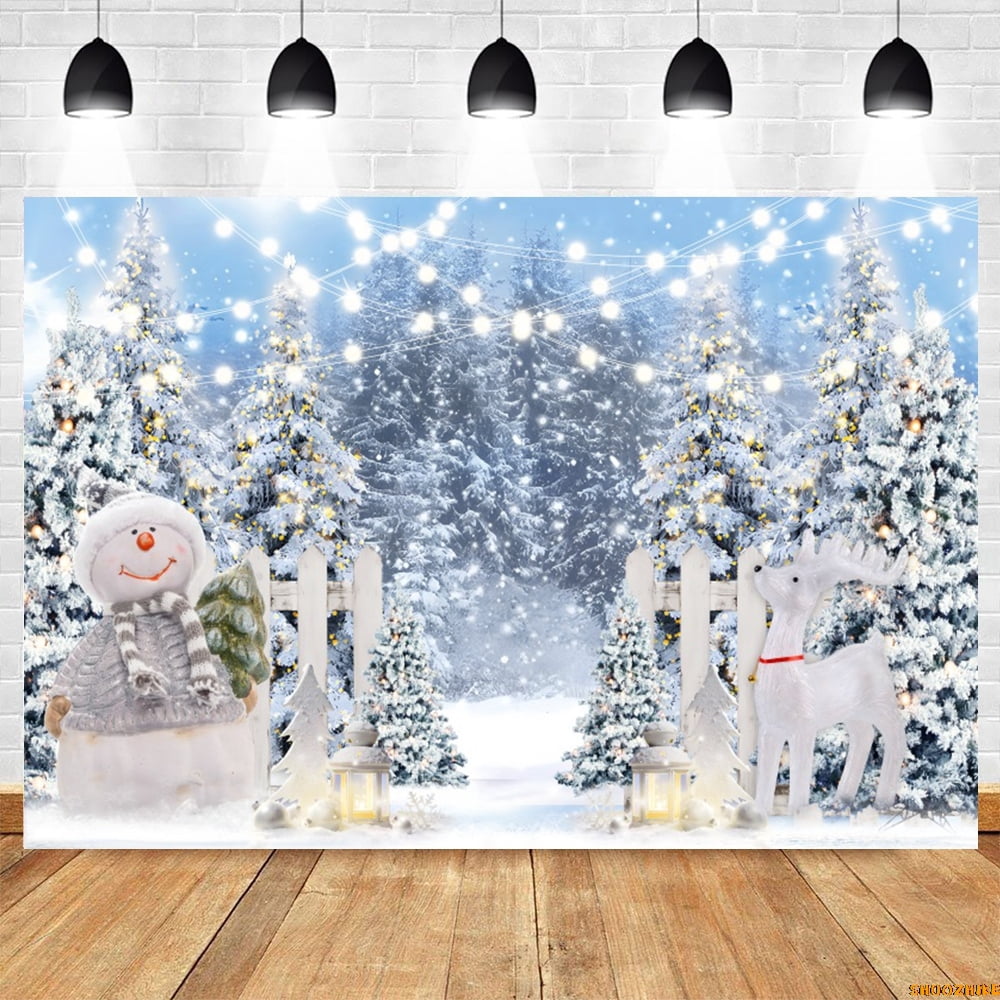Christmas Winter Snow Sce Backdrop for Photography Snowman Xmas Tree ...