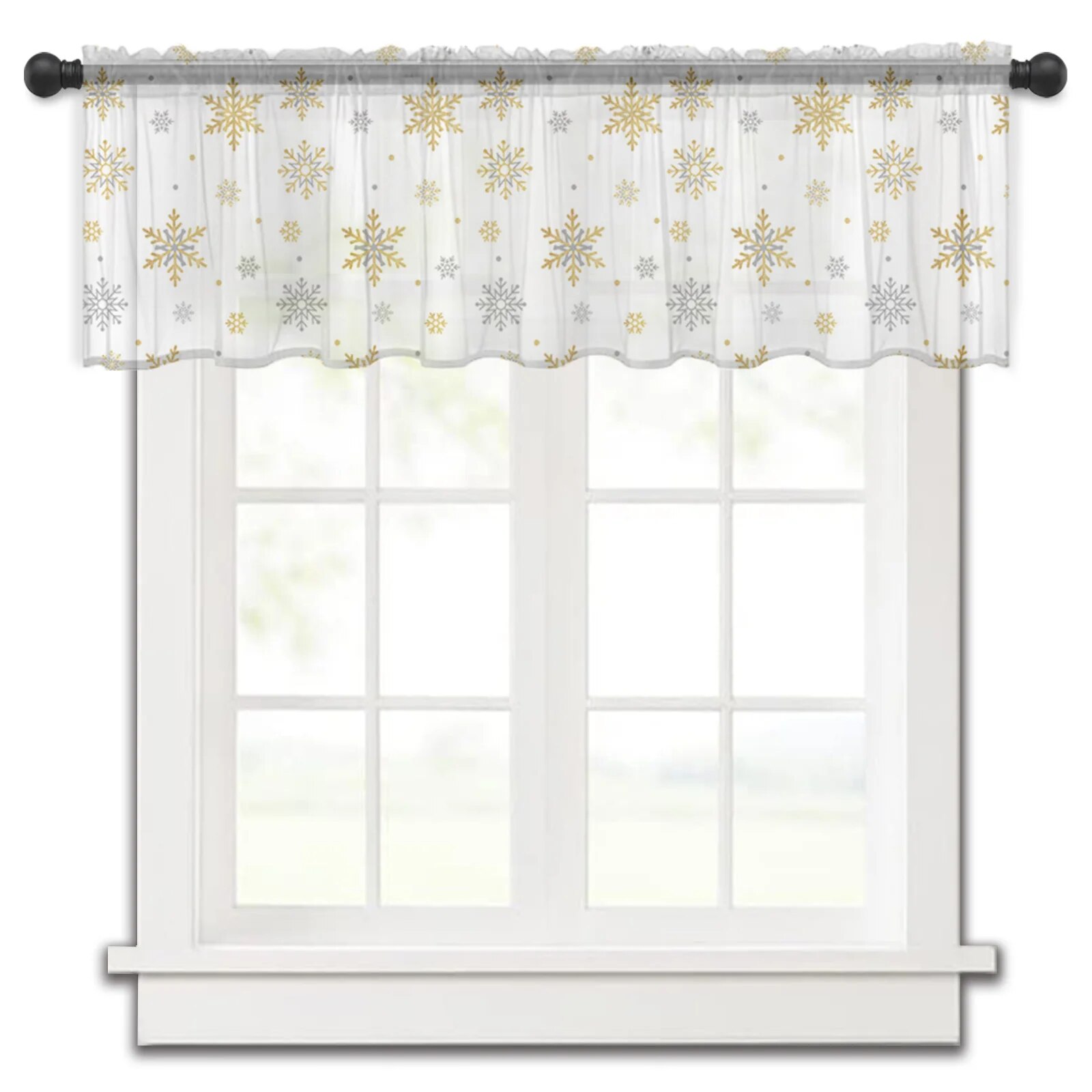 Christmas Winter Snow White Kitchen Curtains Tulle Sheer Short Curtain ...