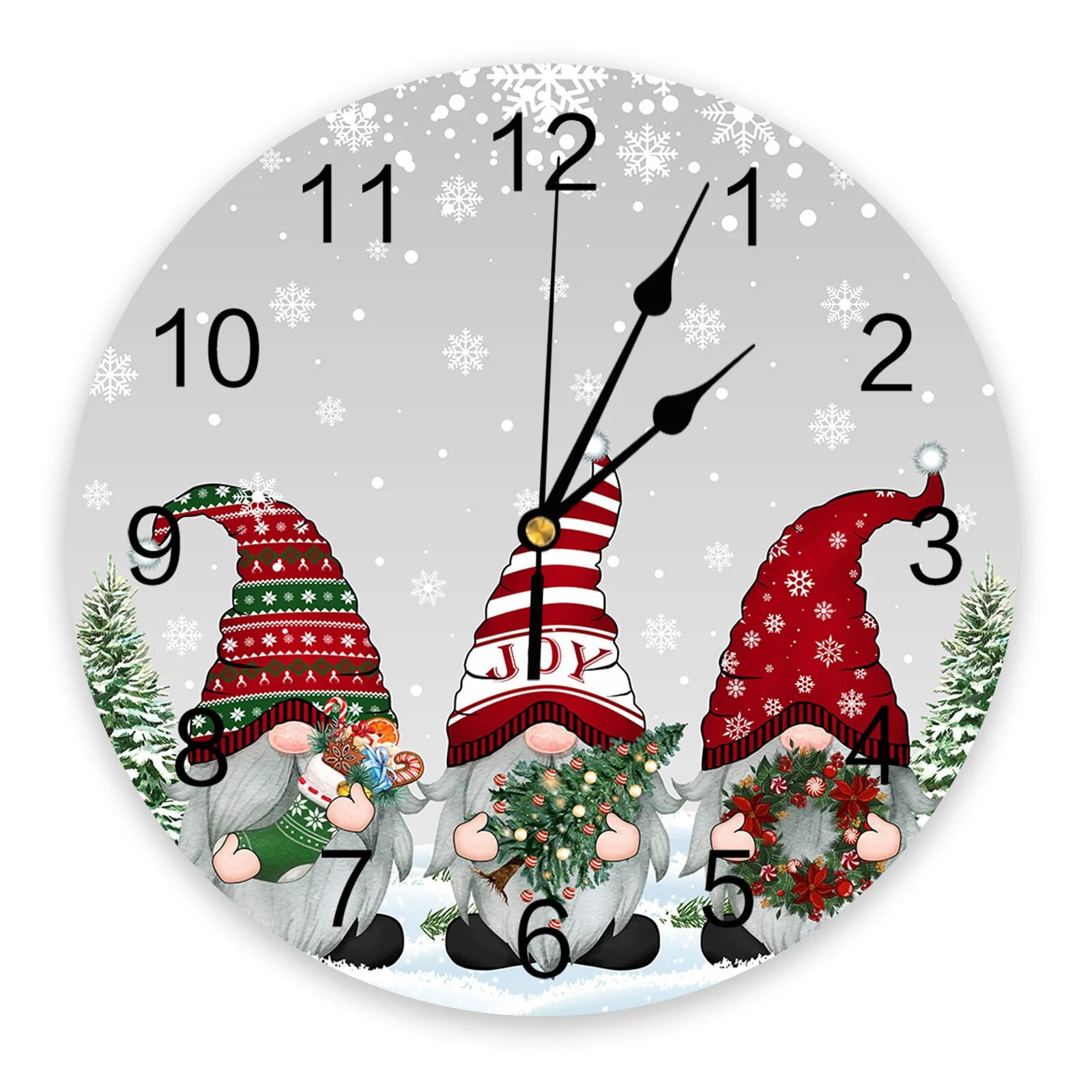 Christmas Winter Snowflake Gnome Round Wall Clock Modern Design Kitchen ...